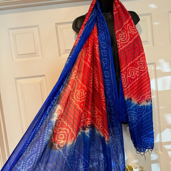 Accessories | New Large Blue Red White Silk Viscose Indian Scarf Wrap ...